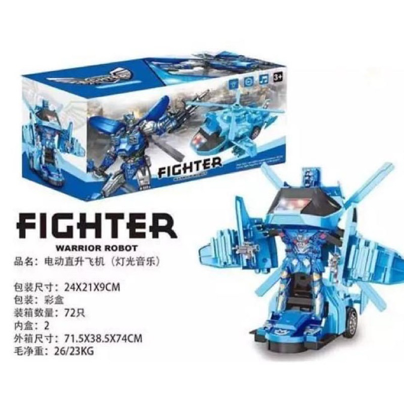 Blue Transformer Heli Fighter Warrior Robot Toy / Helicopter Toy Turns ...