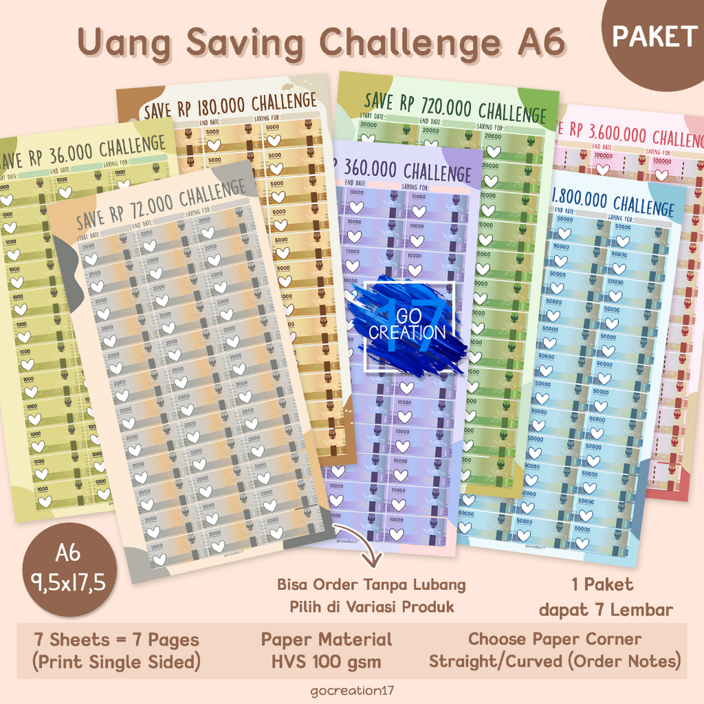 Planner Book Binder Paper Saving Rupiah Money Saving Challenge Premium ...