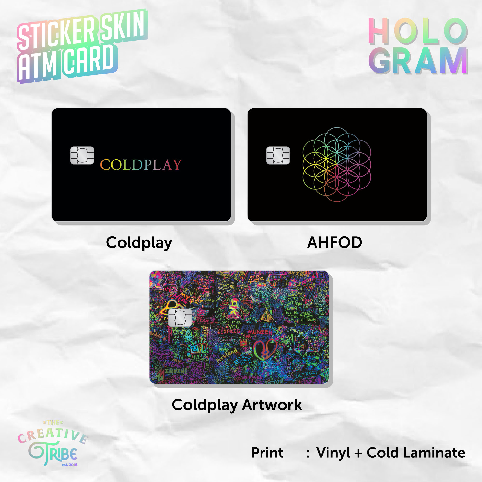 Coldplay - HOLOGRAM Skin Card Sticker - Vinyl ATM Etoll Band Sticker ...