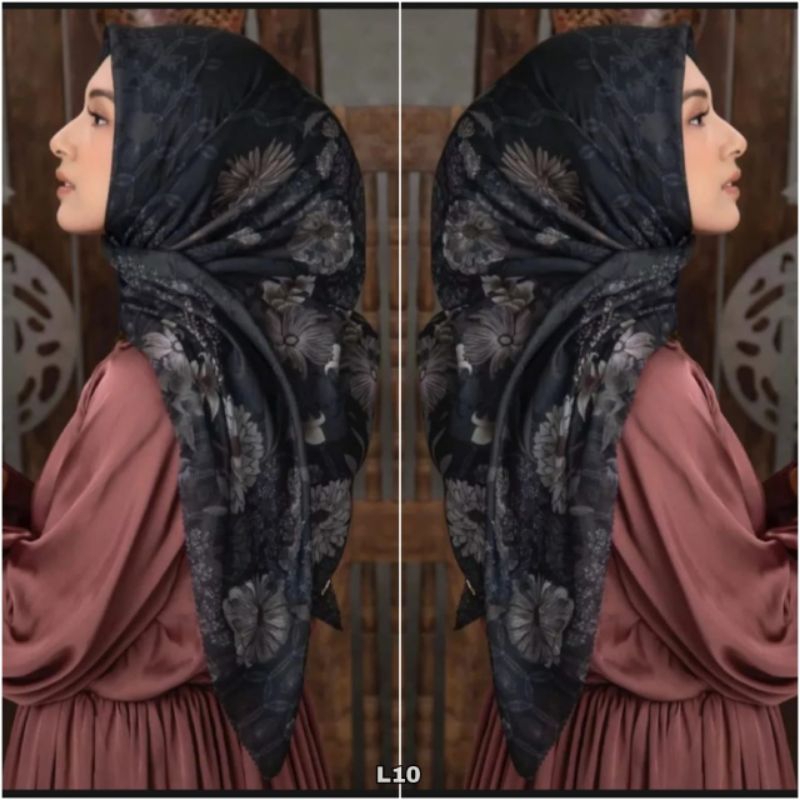 HITAM Hijab Premium Motif Premium Hijab Rectangular Black Flower Motif ...