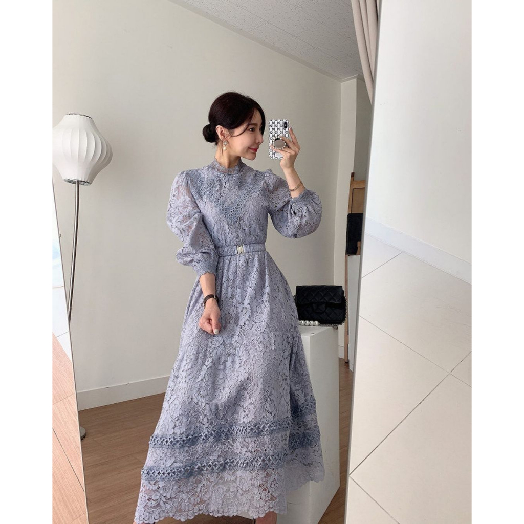 SAF - SUSAN lace midi dress long sleeve woman premium / korean summer ...