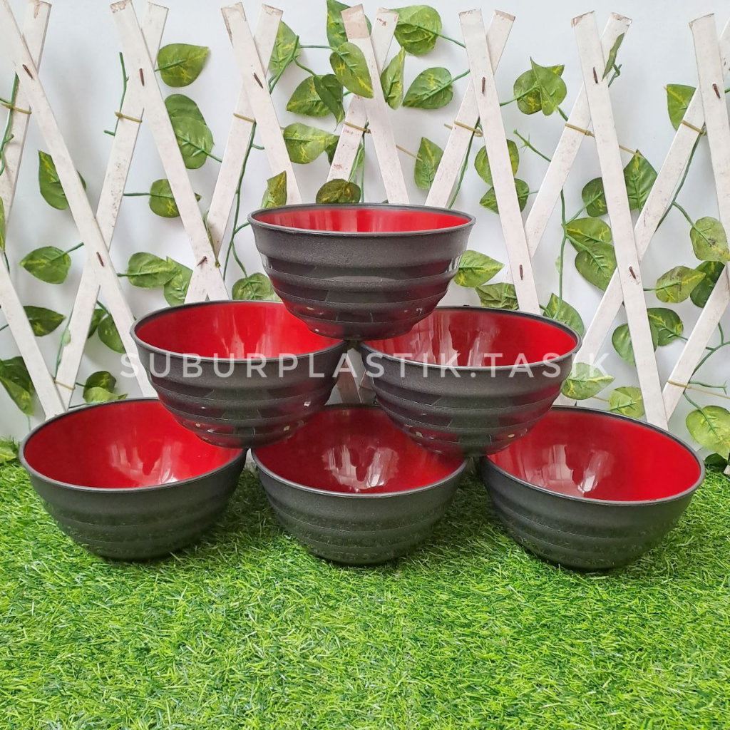 MERAH HITAM [6 Pcs] Plastic Ramen Bowls Filled with 6 Thick Black Red ...