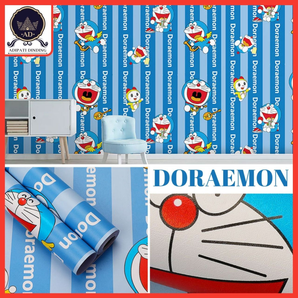 Doraemon Motif Wall Wallpaper With Letters Size 45cm x 10m, Doraemon ...
