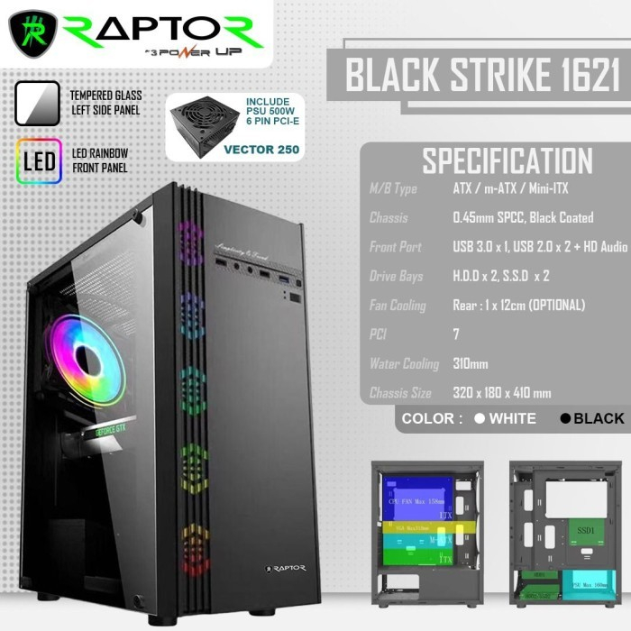 Casing Gaming Raptor 1621 White With LED Strip RGB - Casing Gaming ...