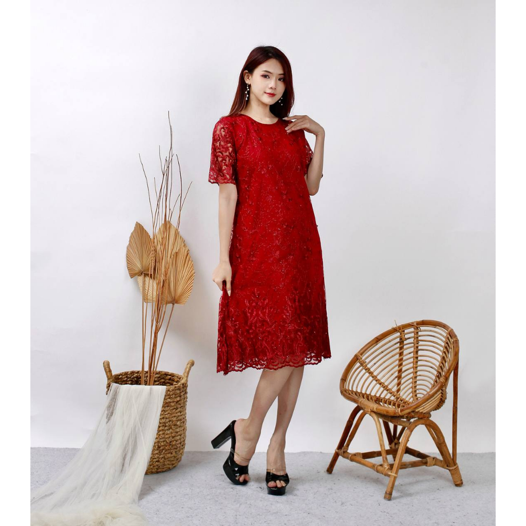 (100% Real Pict) Lace Tile Dress S M L XL XXL JUMBO/Party Tulle Dress ...