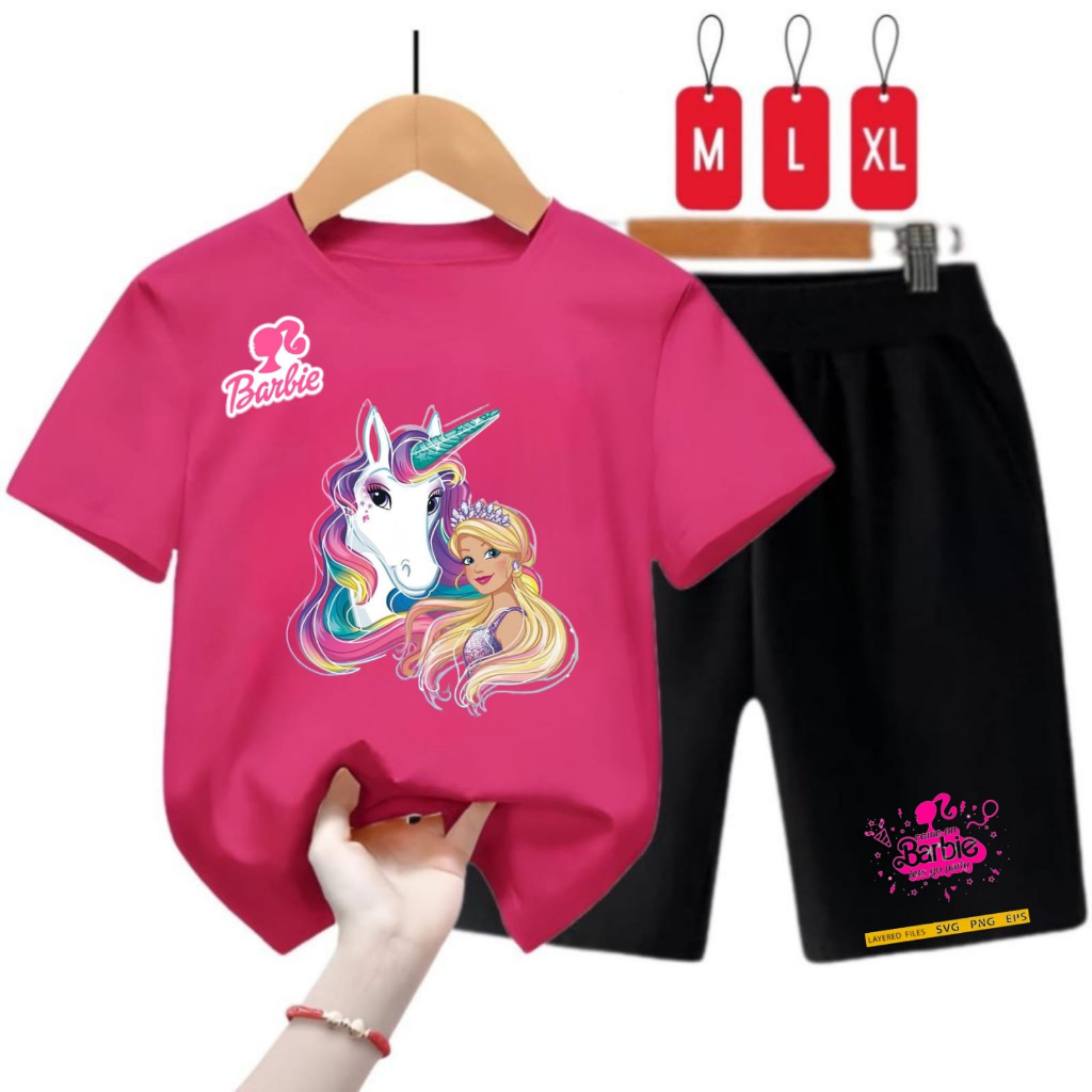 Barbie Unicorn 6W Girls' T-shirt Set 1-9 Years | Shopee Malaysia
