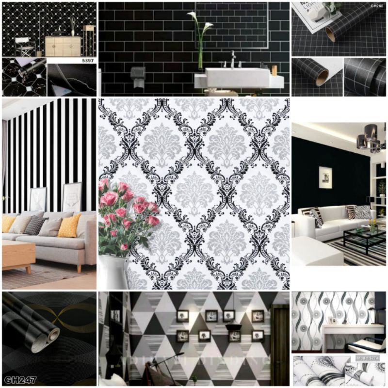 HITAM PUTIH Wall Wallpaper Stickers White Wallpaper Wallsticker Wall ...
