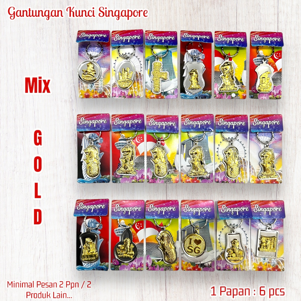 GANTUNGAN Singapore Merlion Gold Keychain (Min Order 2 Vat/2 Other ...