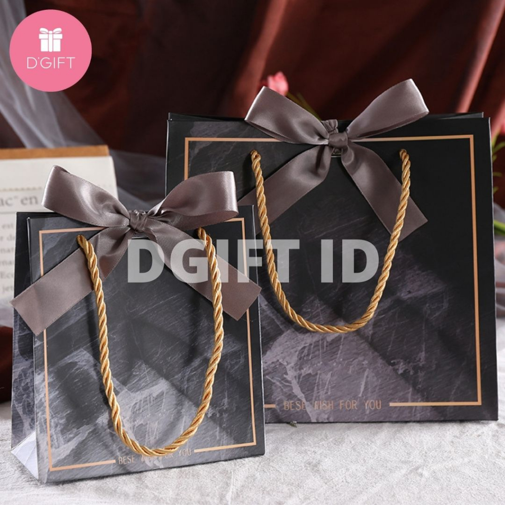 HITAM (2pcs) Premium marble Paperbag/Black Korean PAPER Bag With marble ...