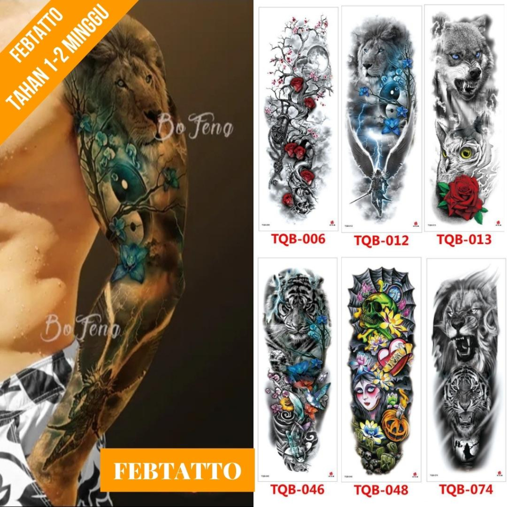 Full Arm Temporary Tattoo Size 17cm x 48cm Lion Motif Lightning Knight ...