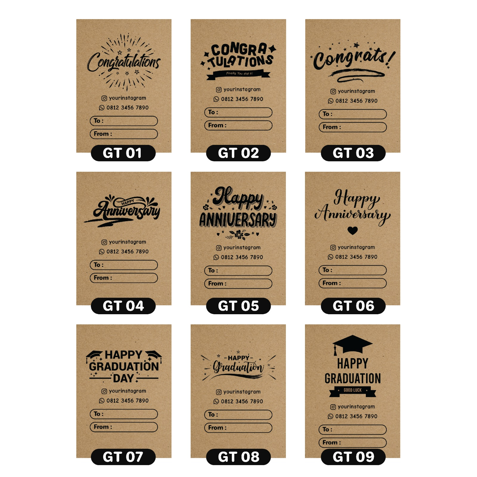Custom Birthday Hang Tag Kraft Paper Pattern 2 Sides Happy Graduation ...
