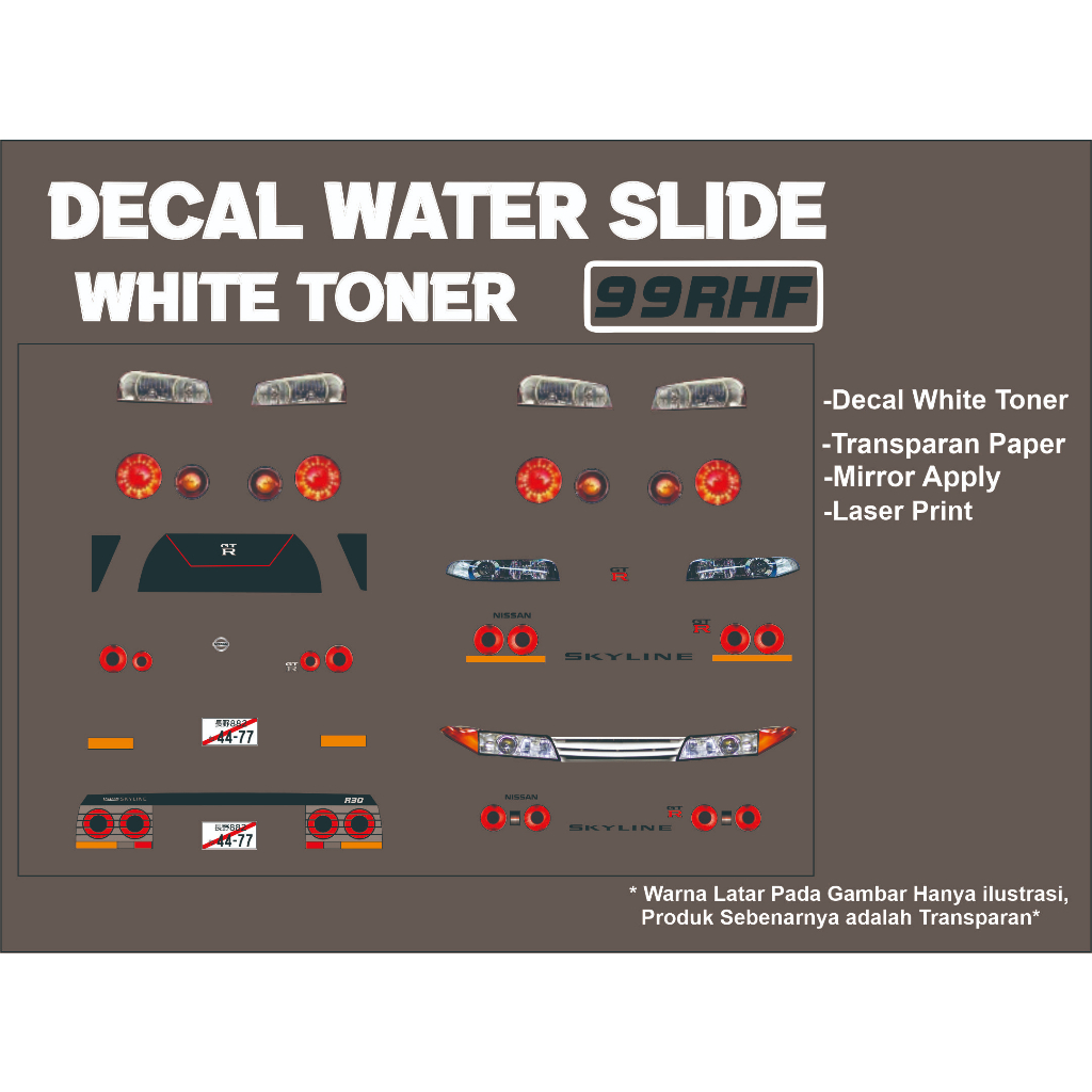 [ WHITE TONER] DECAL HOTWHEELS WHITE TONER - LAMP DETAILS NISSAN R30 ...