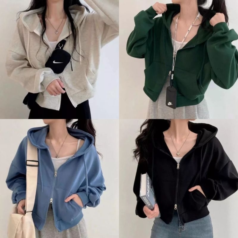 Basic Double Zipper Oversized Women's Jacket | Korean Women's Double ...