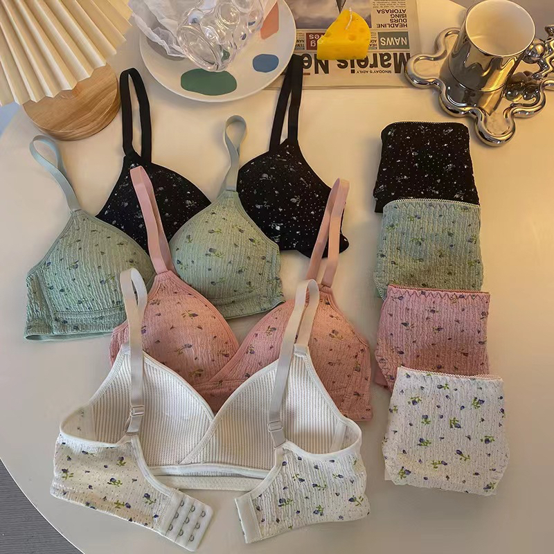 Fairygirl.id Bra Set+Panties Floral Print Push Up Style Gymnastics ...