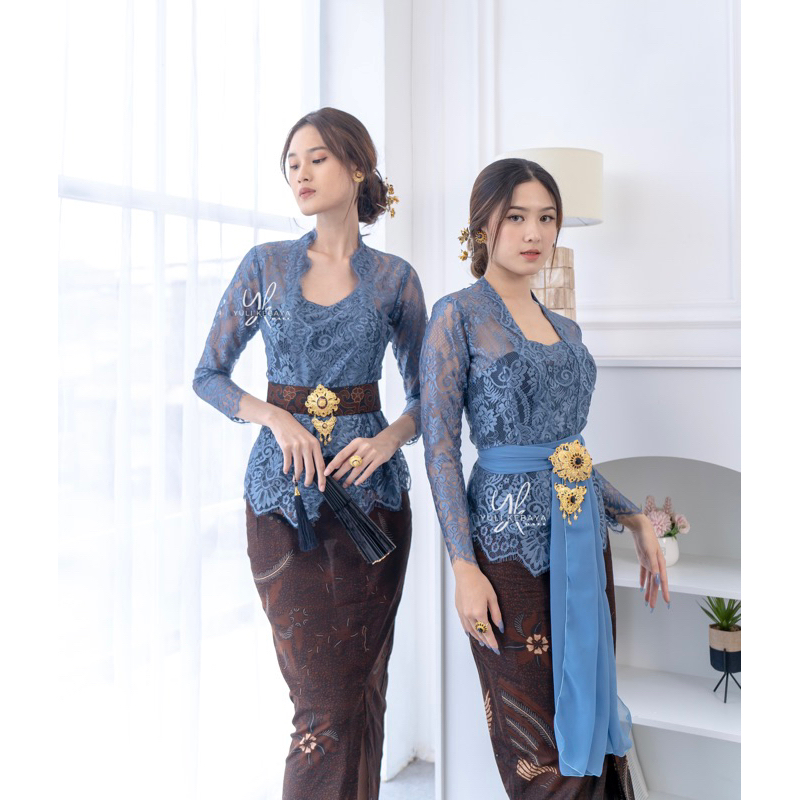 Modern Balinese Kebaya Special Denim Blue Glossy | Shopee Malaysia