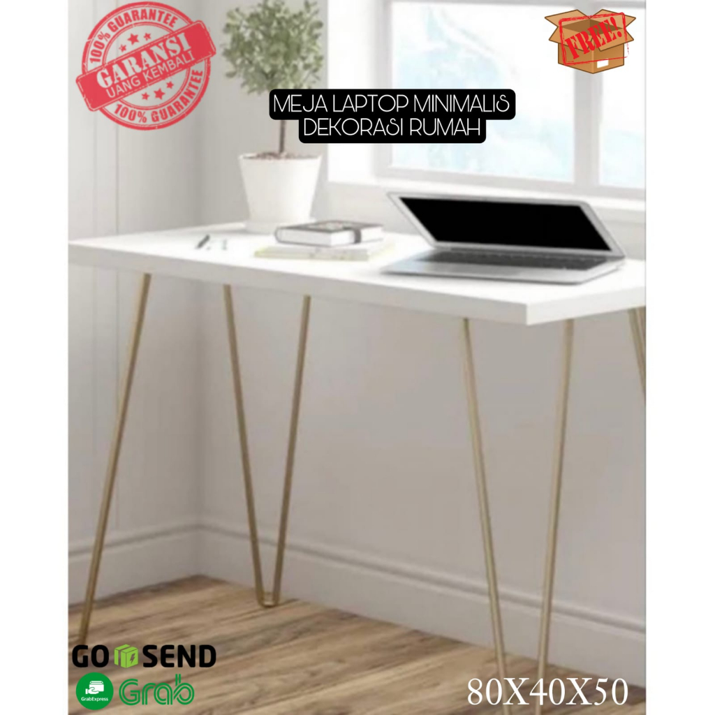 PUTIH White Minimalist Guest Table 80x40x50 GOLD/ Study Cafe Hairpin ...