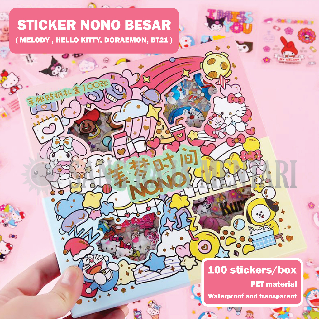 100 Sheets Nono Waterproof Stickers Character Motifs Mix Hello Kitty ...