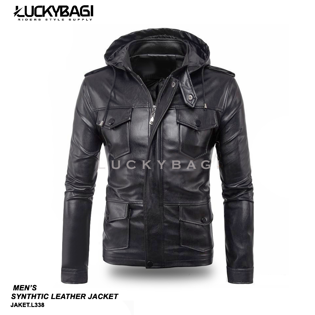 Men's Leather Jacket Synthetic Leather Hoodie Leather Jacket Hoodie ...