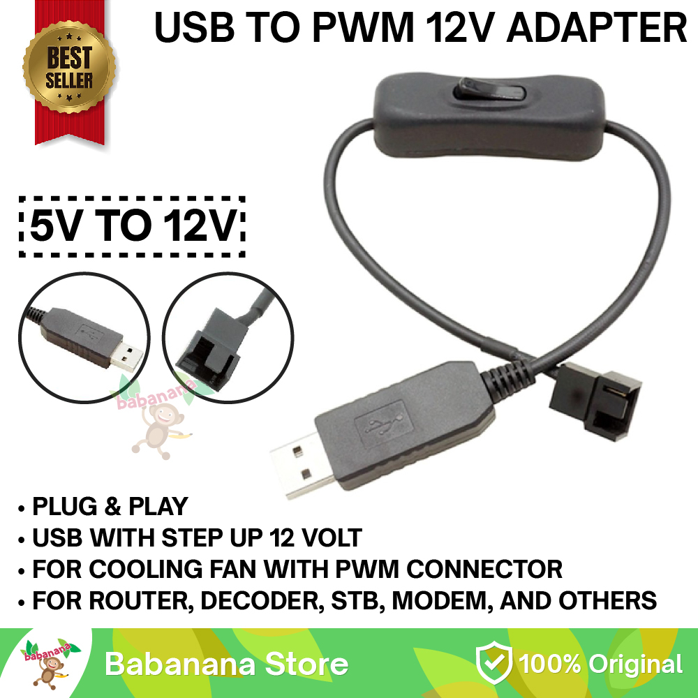 USB to PWM 12V Cable Cable Adapter Converter Fan 12 Volt Step Up ...