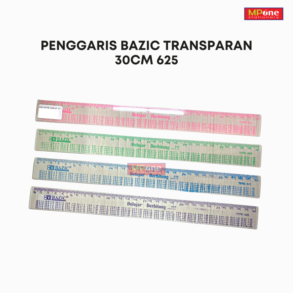 (1 Pcs) Color Ruler 30 cm Clear Ruler Bazic 625 / Plastic Ruler 30cm ...