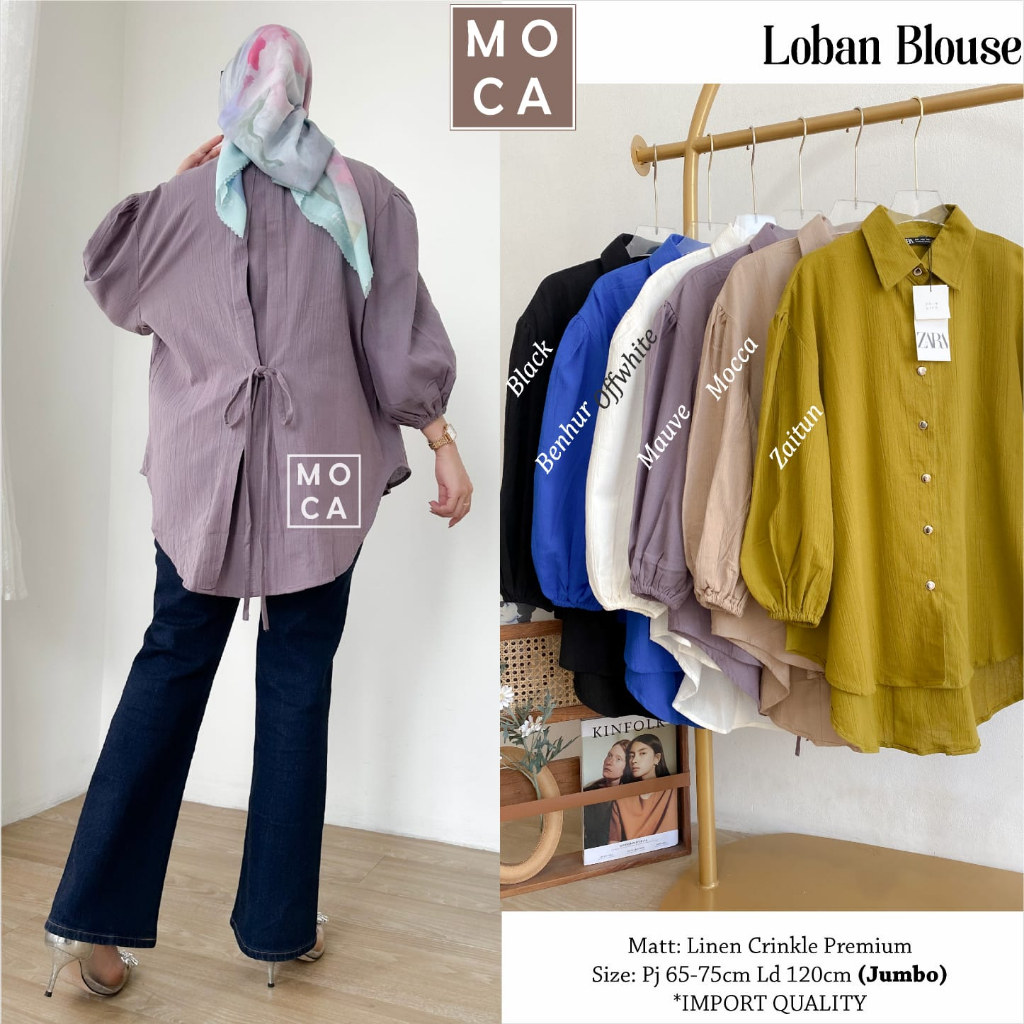 Moca Labeled Boira Loban Blouse Plain Linen Crinkle Tops Premium Muslim ...