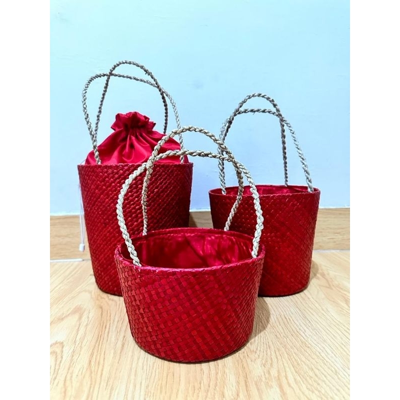 Pandan Bag Plain Bucket GG RARA parcel Bag Woven Bag Delivery Basket ...