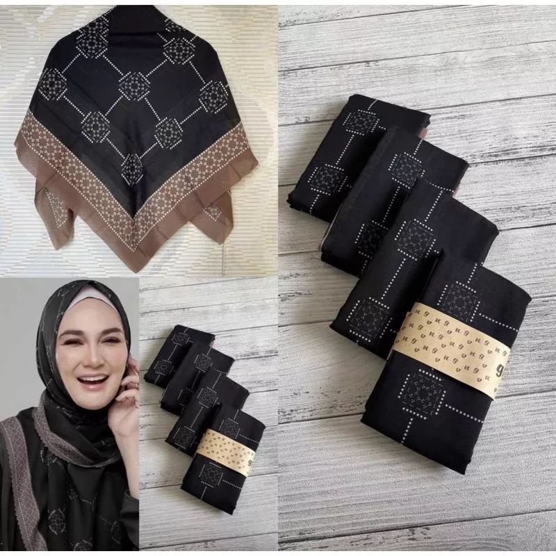 Premium Voile Hijab, Black LUNA Pattern Square Hijab | Shopee Malaysia