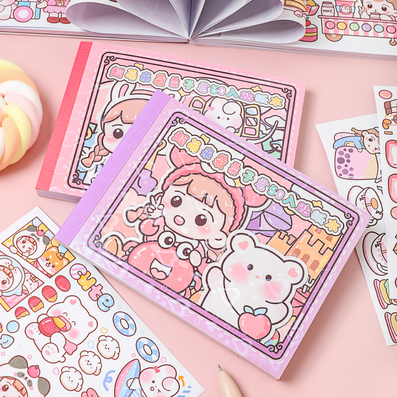 50 sheets/set cute cartoon aesthetic Sticker book Kawaii cute character ...