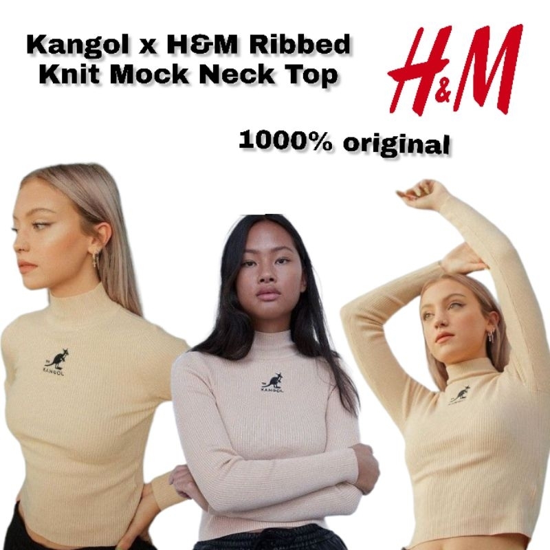 Kangol x H&M Ribbed Knit Mock Neck Top 1000% Original | Shopee Malaysia