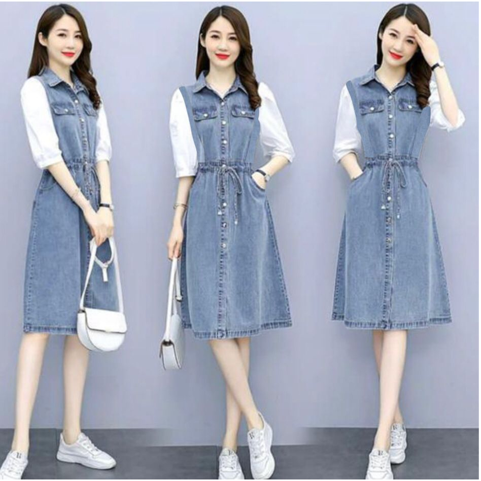 KATUN 969 - WOMEN'S JEANS DRESS SHORT SLEEVES COTTON COMBINATION / LONG ...