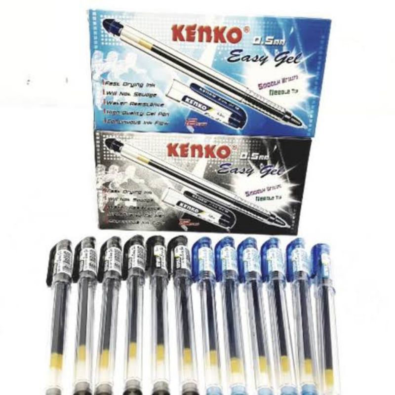 MERAH HITAM Kenko EASY GEL Pen 1 Dozen Black/Blue/Red 0.5mm | Shopee ...