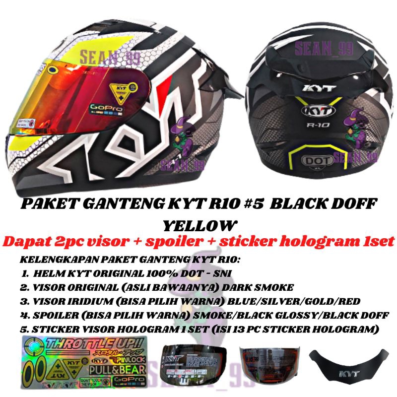 Helm KYT R10 5 BLACK DOFF YELLOW FULL FACE ORIGINAL SNI DOT (HANDLING ...