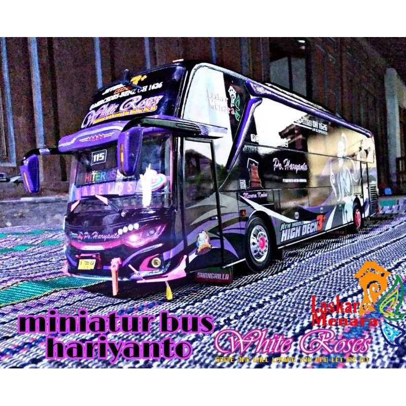Telolet bus toy miniature bus po haryanto white rose full of lights ...