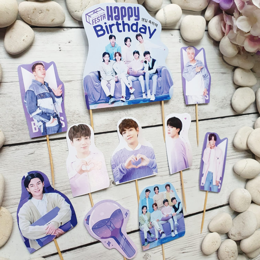 BTS Festa Kpop Idol Boy Band Birthday Cake Topper Cupcake Pudding ...
