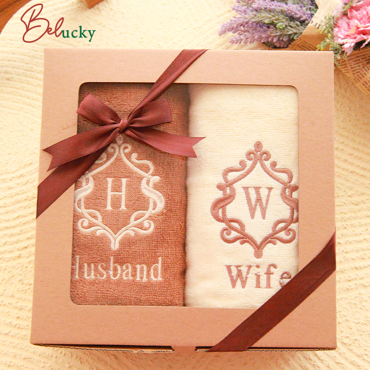 Towel Couple Hampers Ready Embroidery Couple Gift Set Box Wedding Gift ...