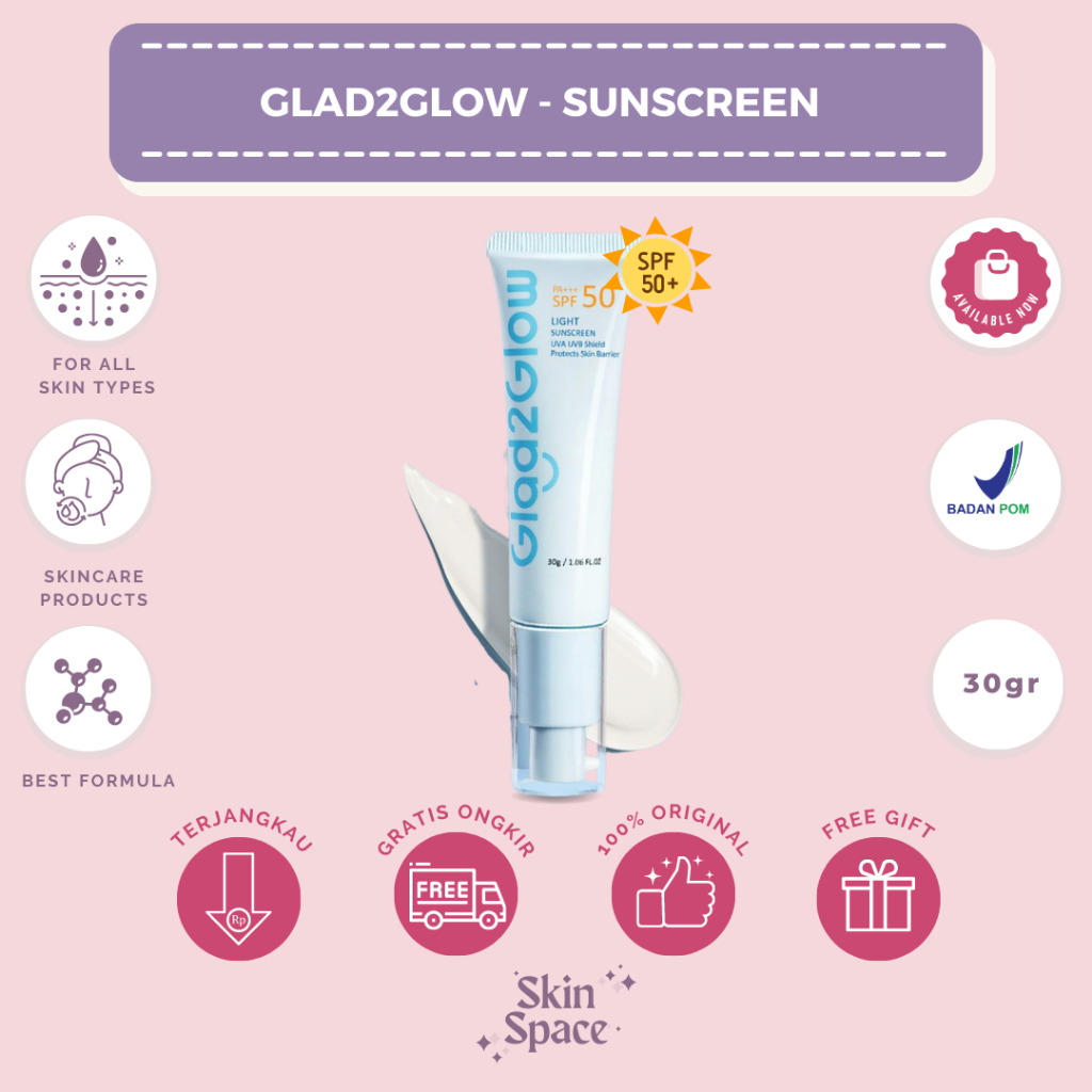 GLAD2GLOW Light Sunscreen Gel UV SPF50 PA+++ / Sun Protection Sunblock ...