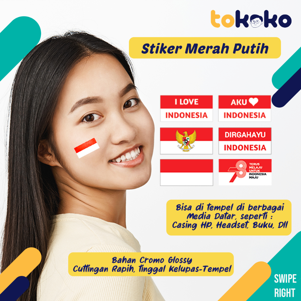 MERAH PUTIH Red And White Cheek Stickers Per 48pcs 4x2 cm Indonesian ...