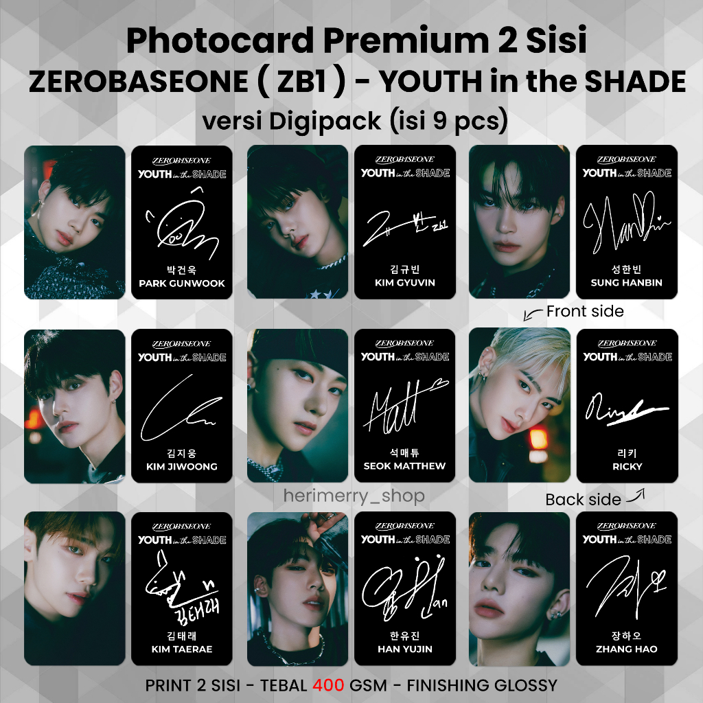 (ISI 9pcs) Photocard ZB1 ZEROBASEONE YOUTH in the SHADE - Potocard Premium 2-sided Kpop Merch ...