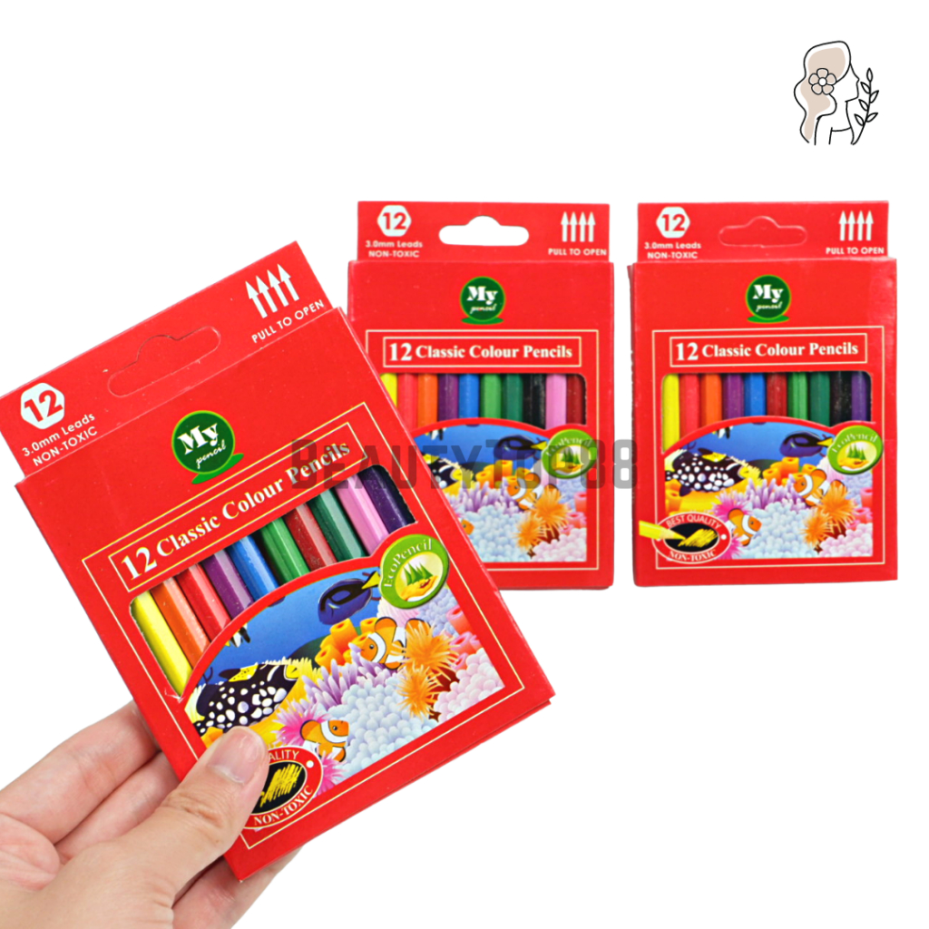 My Pencil 12 Color Short Mini MY Pencil/Color Pencil Paper Box Classic ...