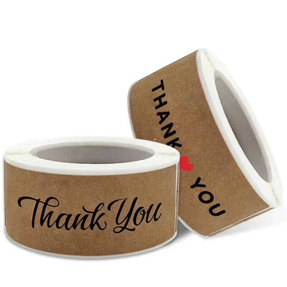 Thank You Kraft Brown Sticker Thank You Label Sticker Square 7,5 x 2.5 ...