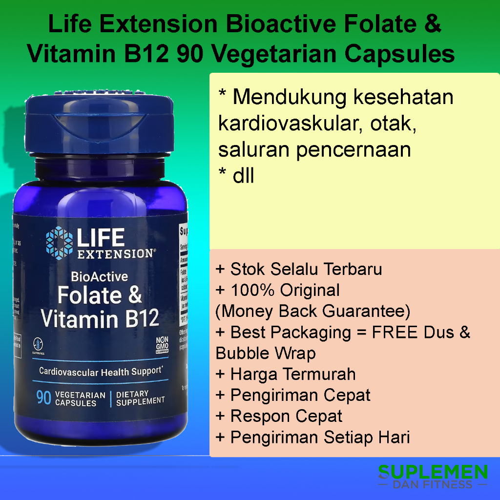 Life Extension Bioactive Folate & Vitamin B12 90 Vegetarian Capsules ...