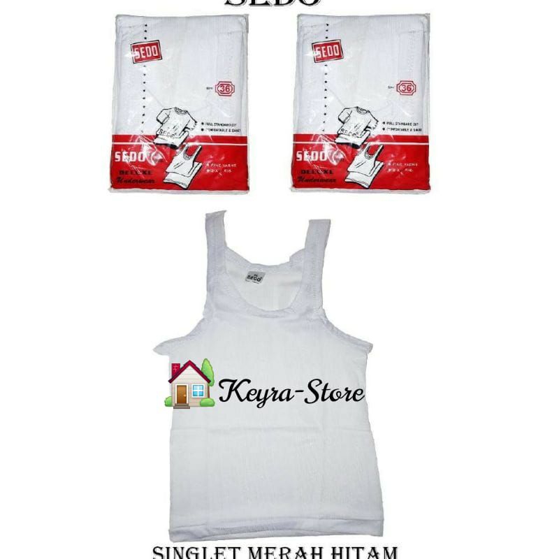 PUTIH 1 PCS SINGLET / MEN'S UNDERWEAR BRAND SEDO PLAIN WHITE FULL SIZE ...