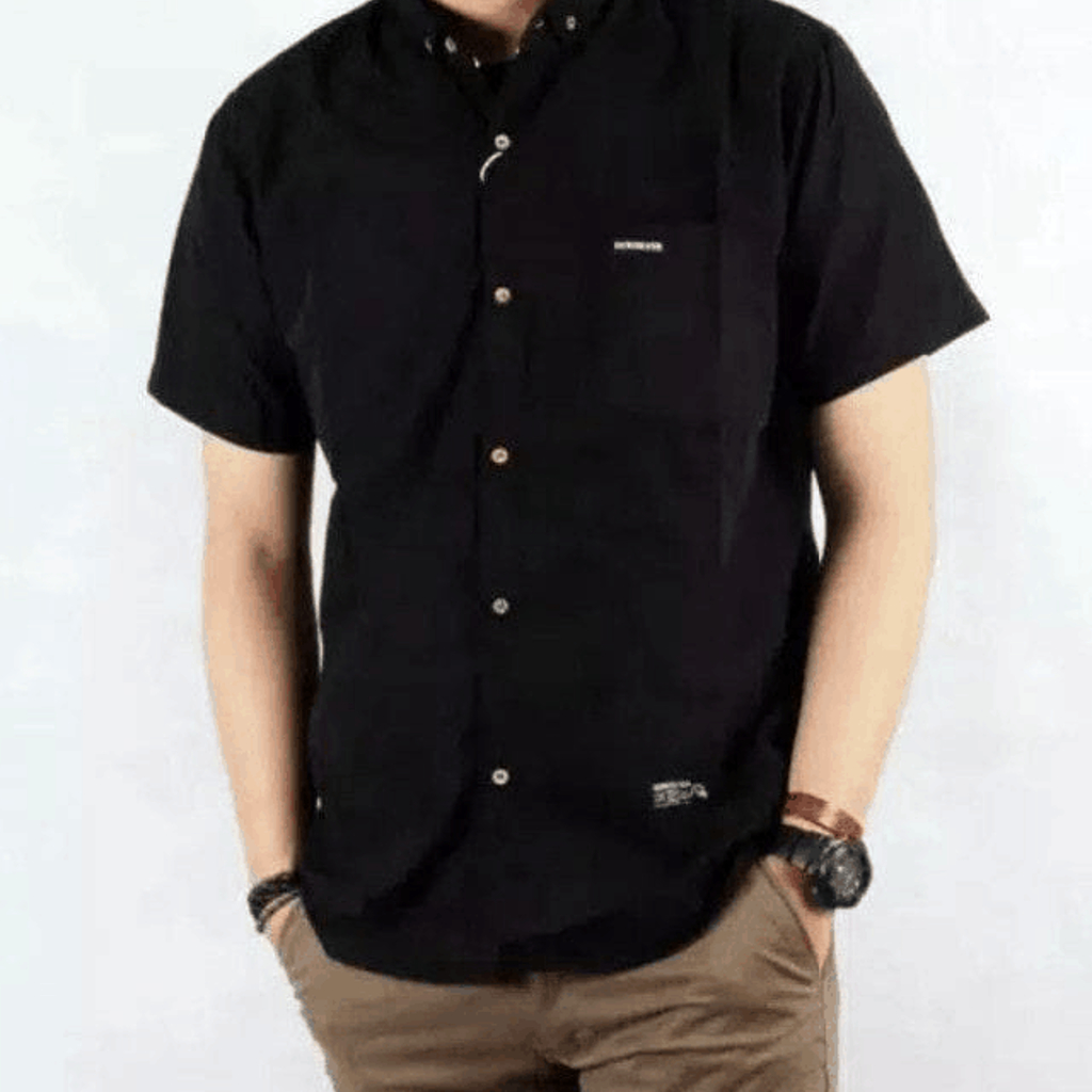 KEMEJA KATUN Men's Short Sleeve Formal Office Cotton Plain Work Shirts ...