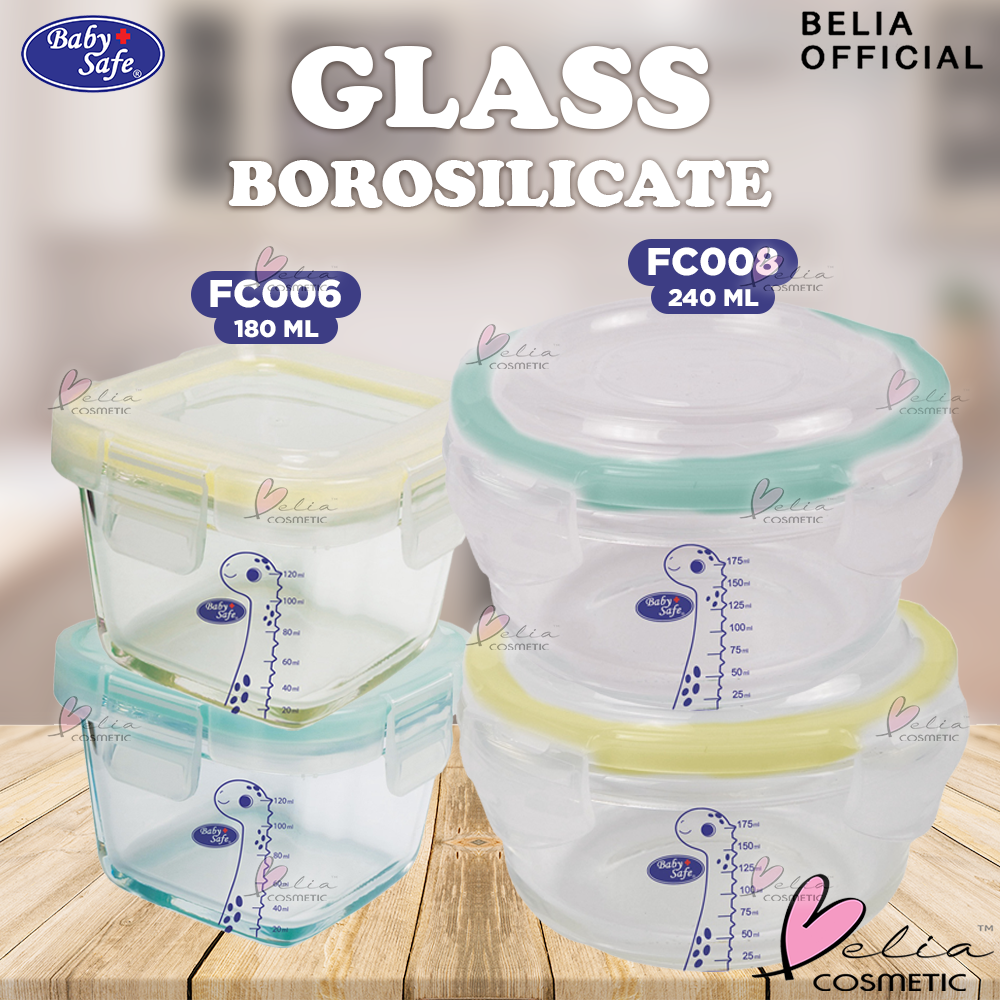 Belia BABY SAFE Glass Borosilicate FC006 180ML | Fc008 240ml | Baby Glass Food Container ...