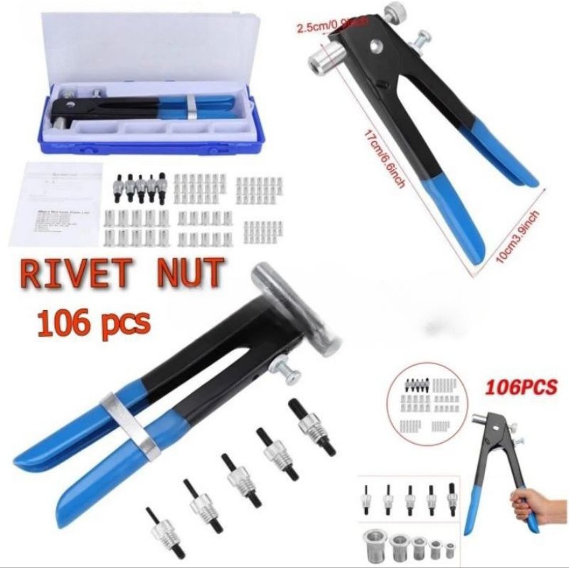 106 PCS Nut Rivet TOOL / Hand Nut Rivet Installer Rivet kit | Shopee ...