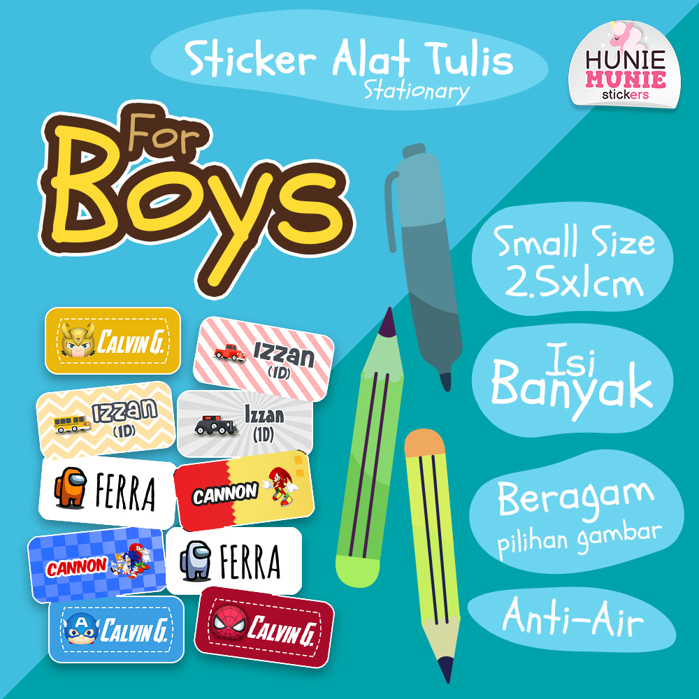 Stationery Stickers - SMALL SERIES 2 (Boys) (Size S) SMALL Custom Name ...