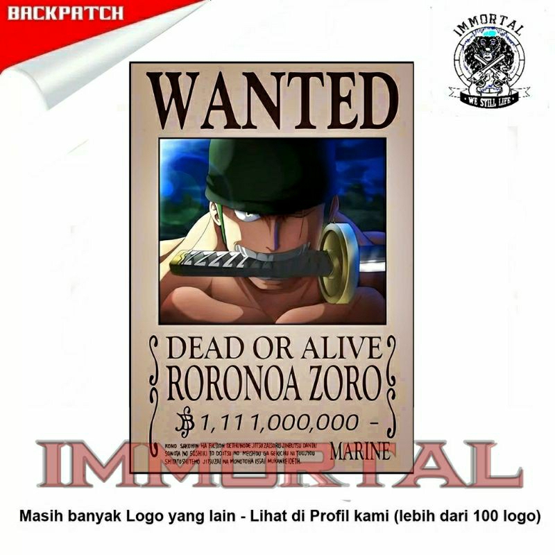 Zoro bounty back jumbo emblem Backpatch | Shopee Malaysia