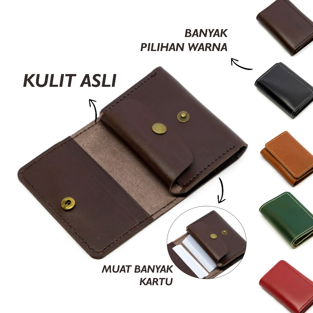 Simple genuine leather card wallet that fits lots of cards and coins ...