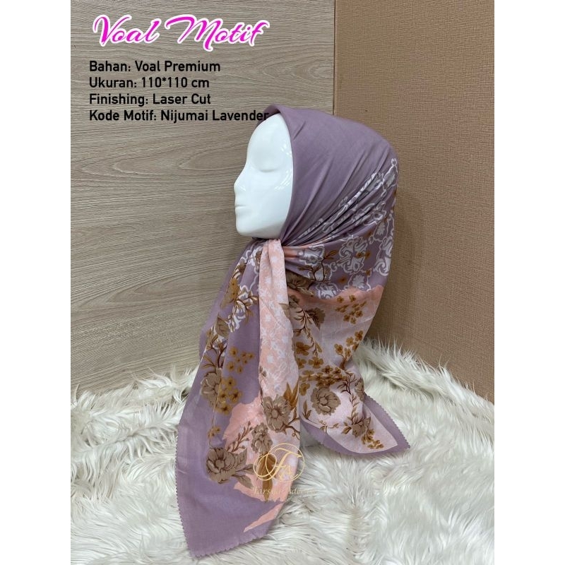 Rectangular hijab with may motif, lavender color, premium voal veil ...