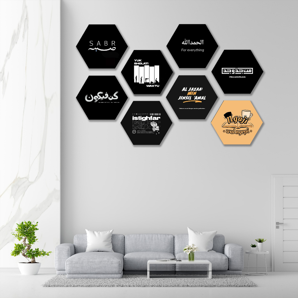 KAYU HIASAN DINDING Aesthetic ISLAMIC DESIGN HEXAGONAL WALL DECORATIONS ...